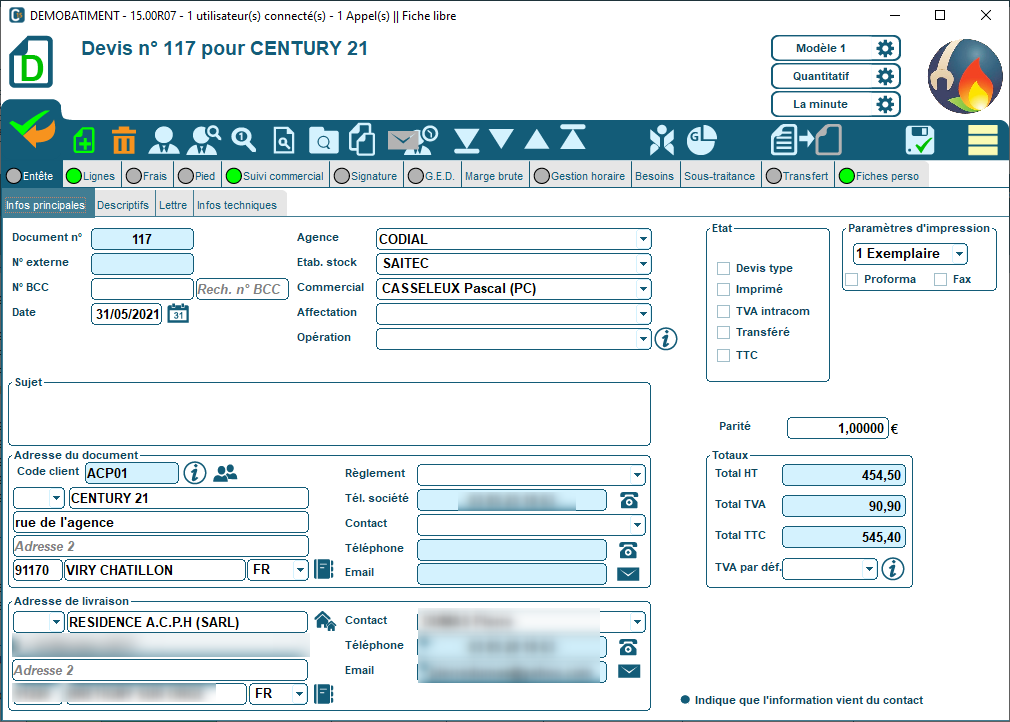 Les documents de ventes du logiciel Codial : devis, commandes, factures