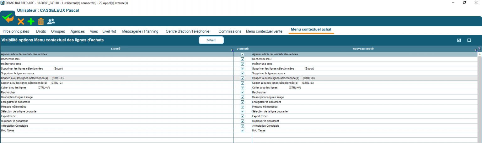 Les raccourcis clavier et les menus contextuels dans Codial